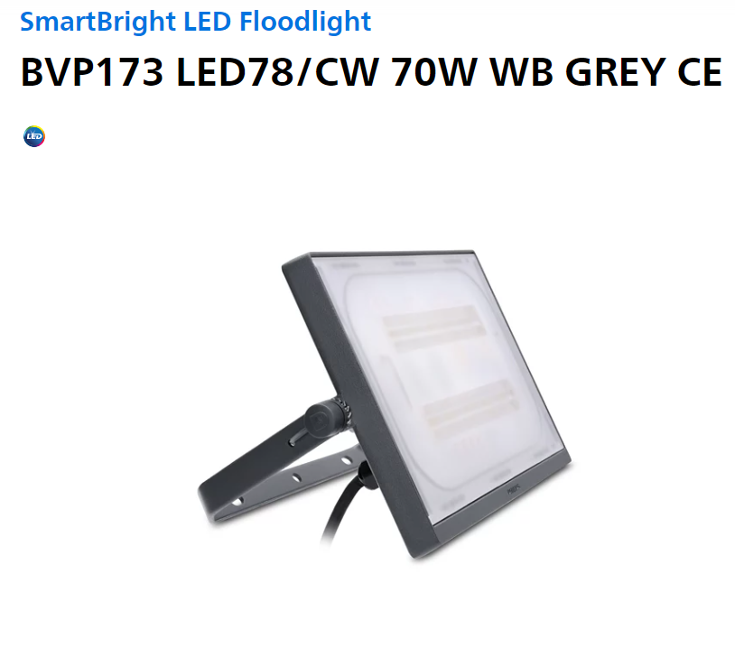 PHILIPS SmartBright LED Floodlight BVP173 LED78/CW 70W WB GREY | Siam ...
